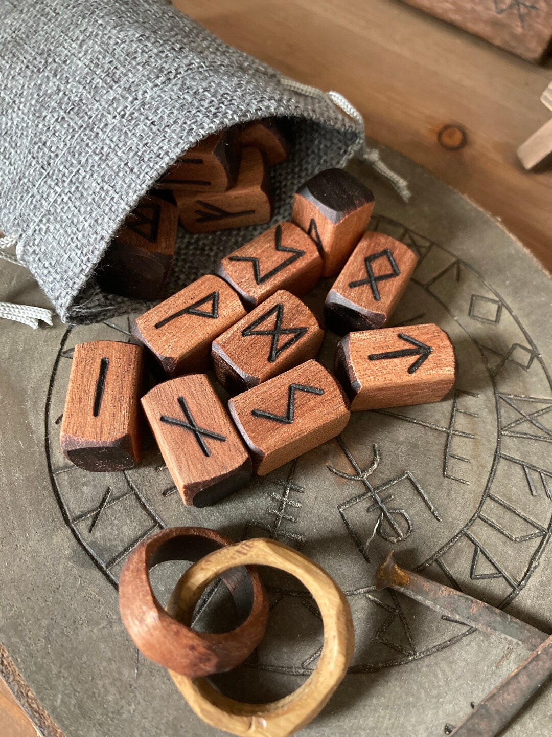 Mini Sapele Hardwood Hand Burnt Wooden Elder Futhark Rune Sticks *free ...