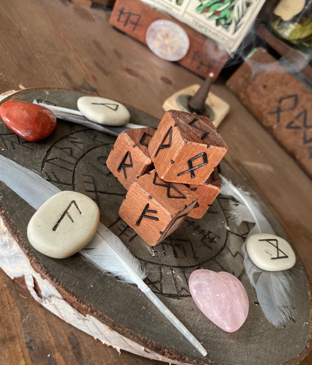 Exotic Hardwood Hand Burnt Elder Futhark Rune Dice *free UK Delivery ...