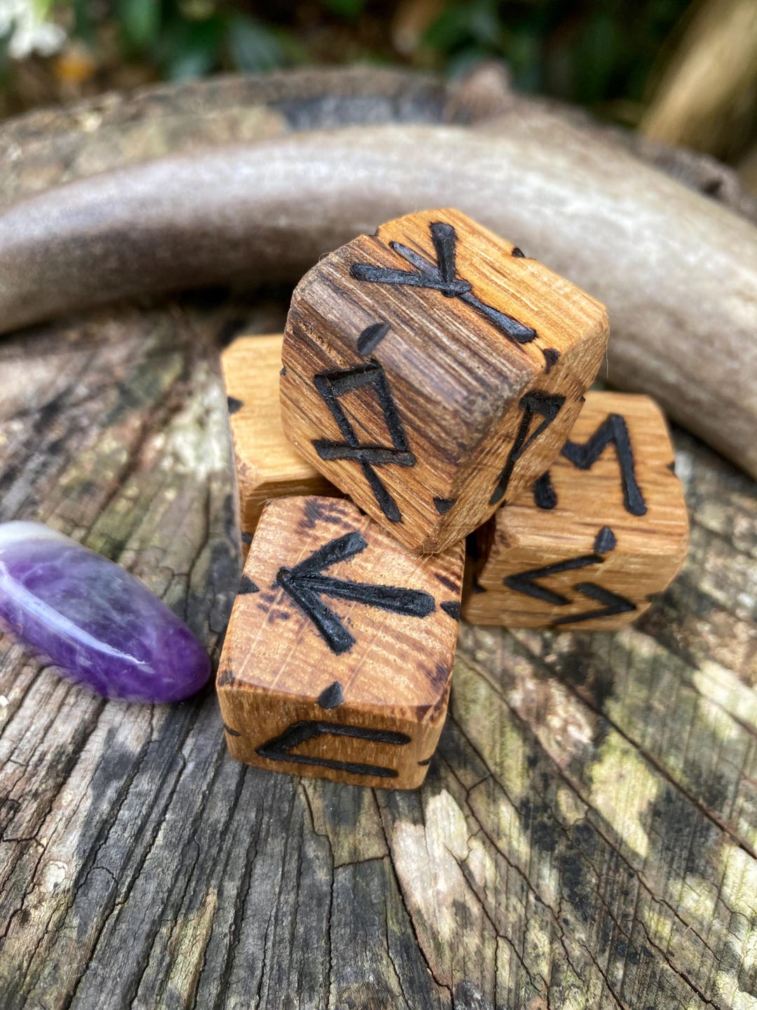 Small English Oak Wood Hand Burnt Elder Futhark Rune Dice free UK P&P ...