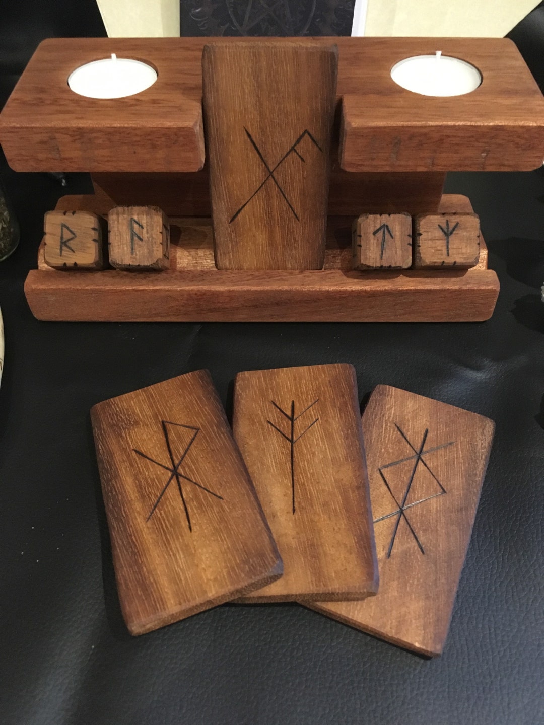 Hardwood Rune Dice & Bindrune Stave Altar Candle Stand - Etsy