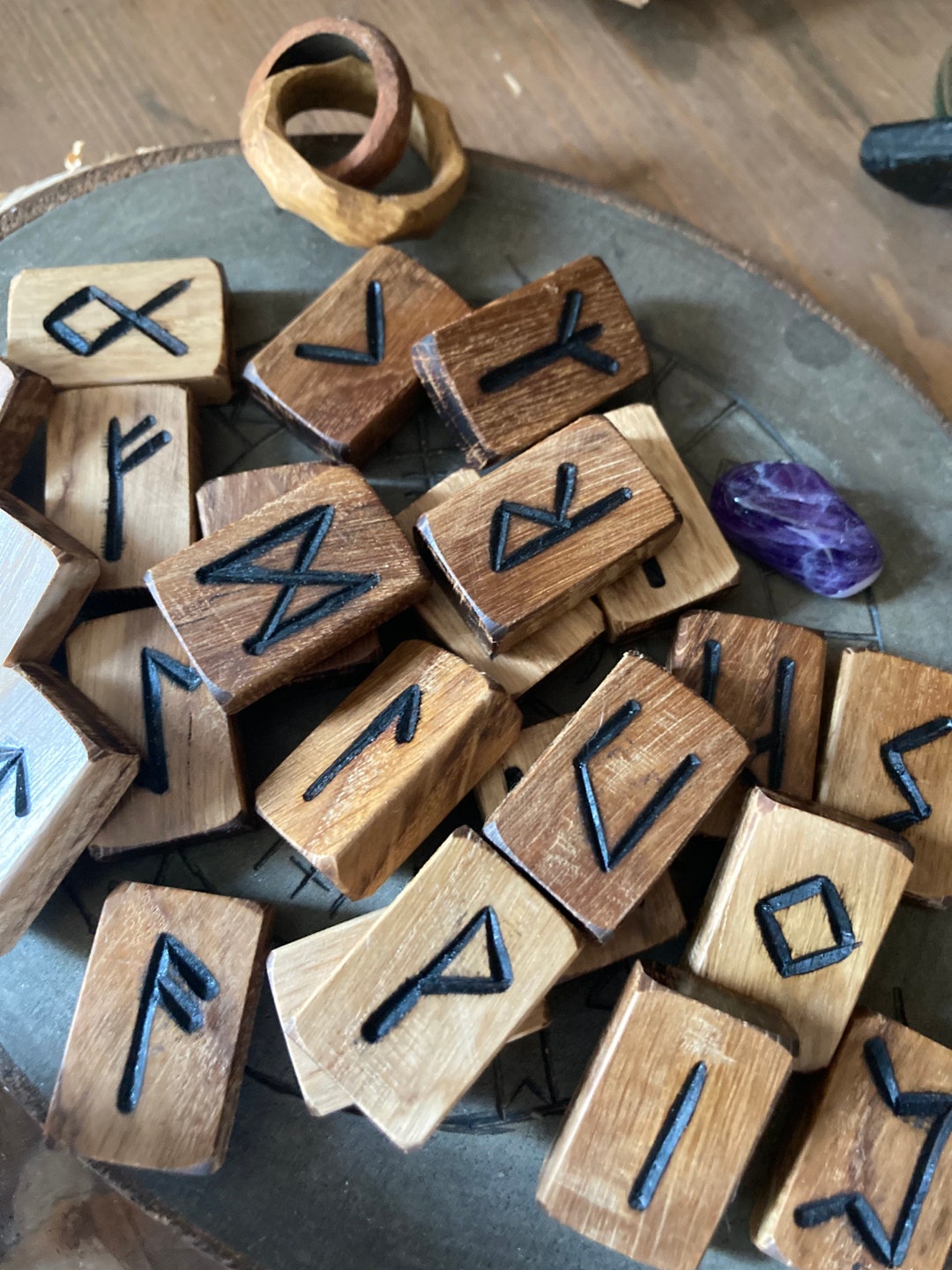 Beautiful English Oak Hardwood Hand Burnt Wooden Elder Futhark Rune ...