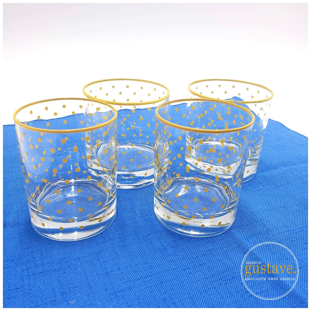 Vintage Glasses by Cerve, Italy, With Yellow Polka Dots, Set of 4 Water ...