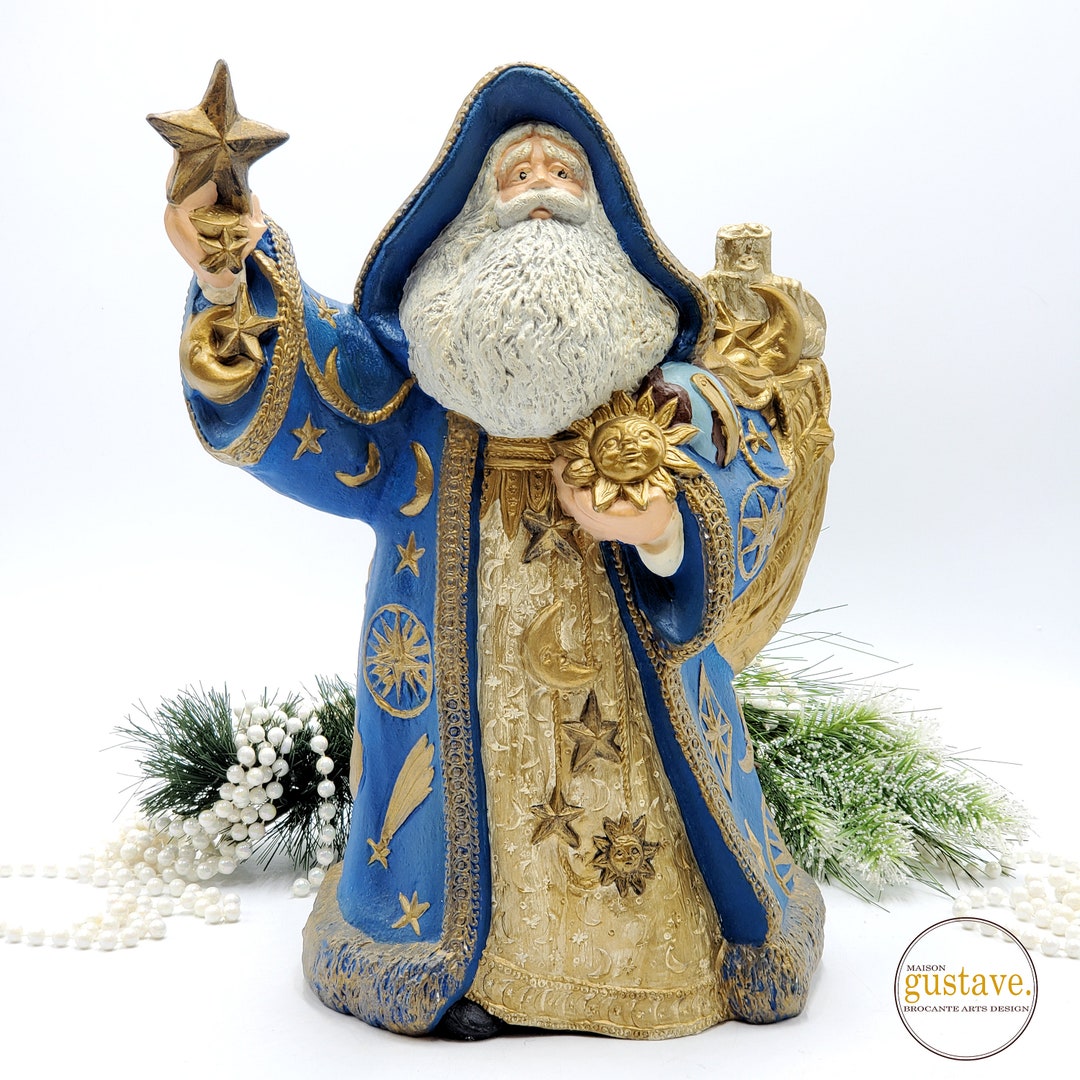 Celestial Plaster Santa Claus 14 Retro Blue and Gold St. Nicholas Sun ...