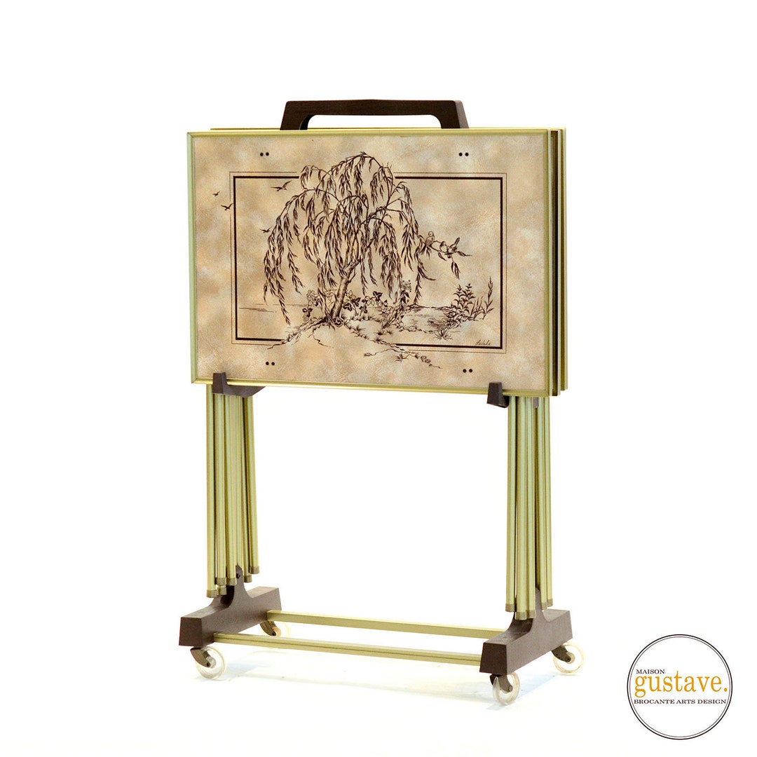 Vintage Set of Folding tv Dinner Tables With Stand on Wheels Retro 1970 ...