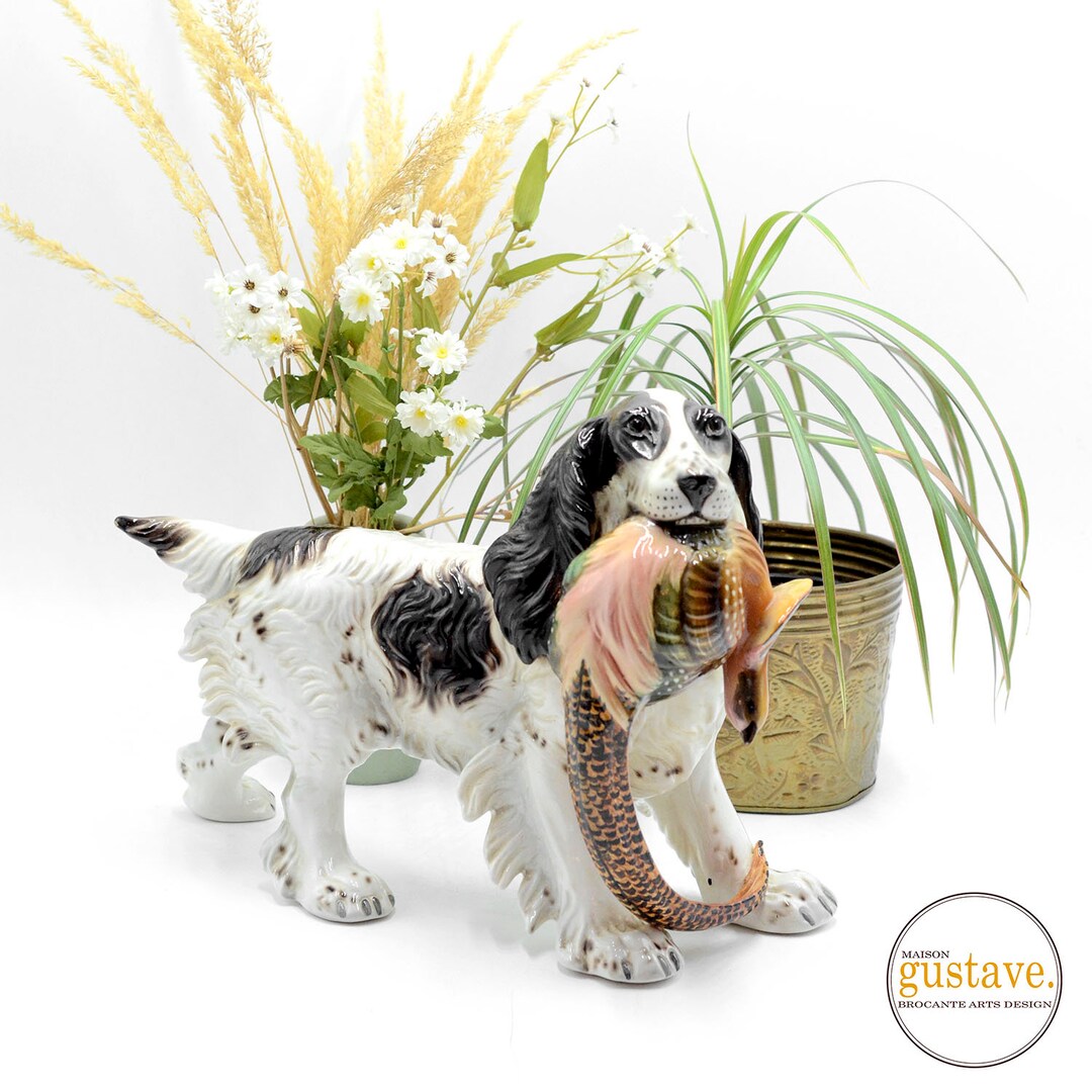 RARE Vintage Italian Porcelain Ronzan Figurine Spaniel Holding a ...