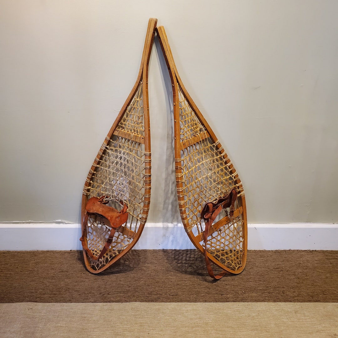 Pair of 43 In. Vintage Bastien Wooden and Babiche Snowshoes Village ...