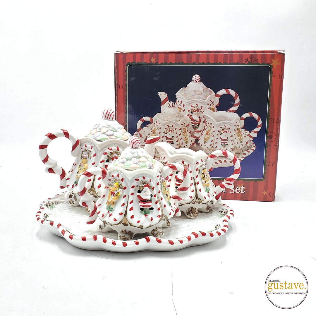 Vintage Hand-painted Porcelain Tea Set Candy Cane Lane | Cracker Barrel ...