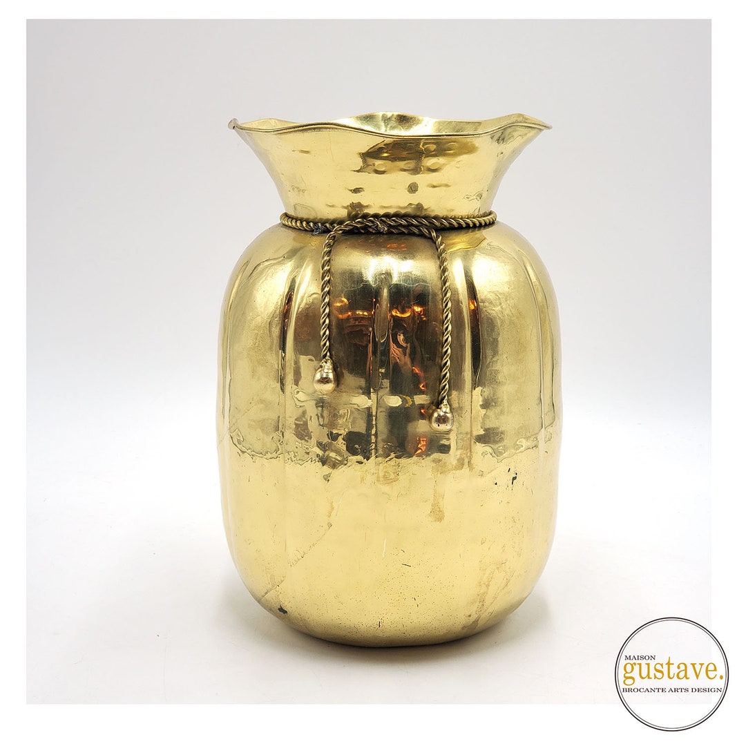 Hammered Brass Flower Vase With Trompe L'oeil Rope Retro Vintage Plant ...