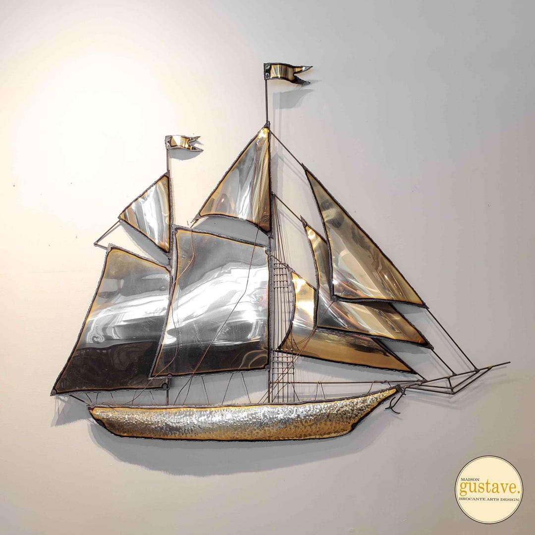 Vintage Brutalist Style Copper Wall Boat | Silver and Gold Mirror ...