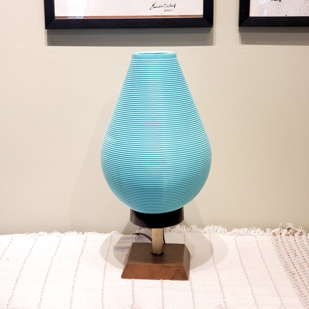Midcentury Modern Vintage Turquoise Blue Beehive Table Lamp on Wooden ...