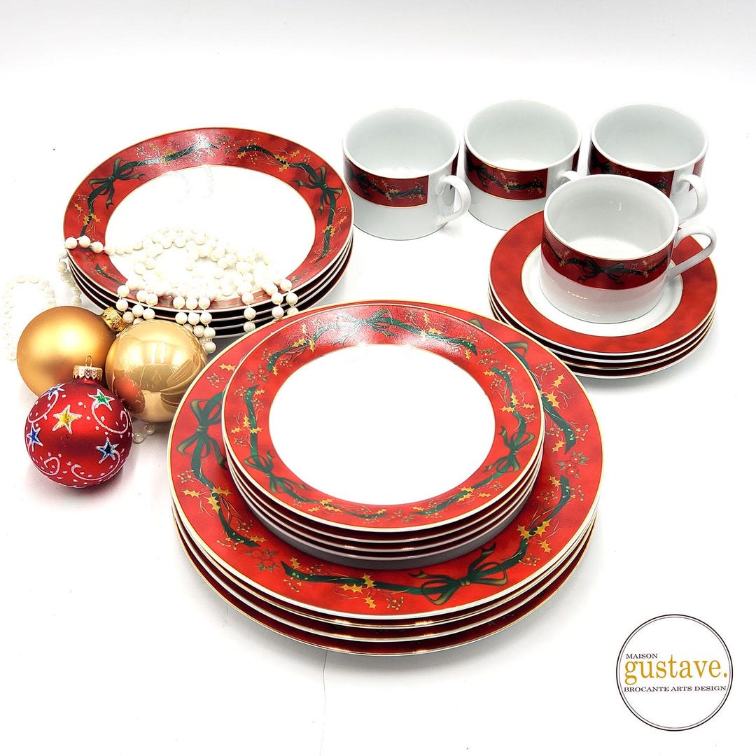 Christmas Berry Red Dinnerware Set for 4 (20 Pcs) to 20 (100 Pcs ...