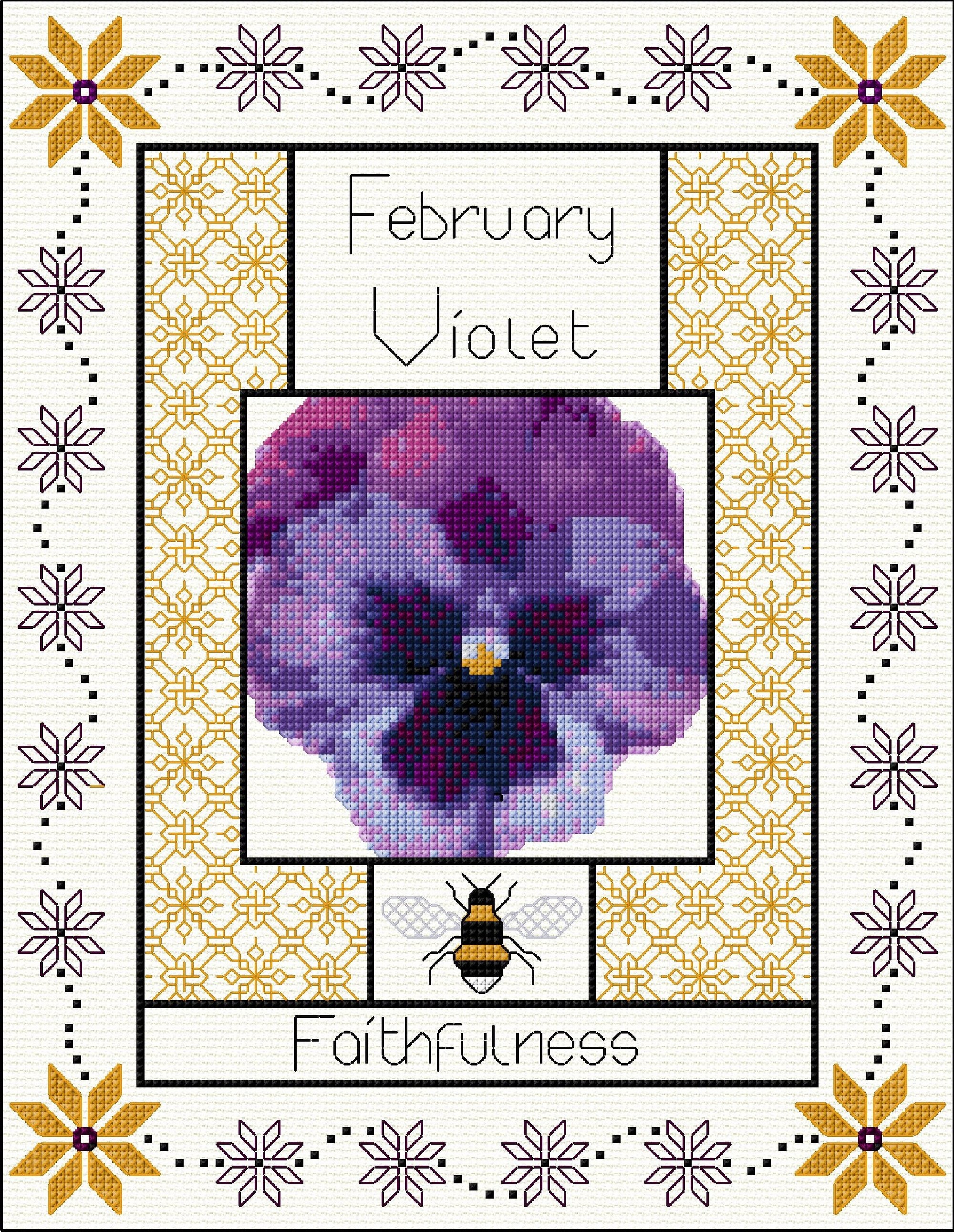 Cross Stitch & Blackwork Embroidery Year in Flowers February - Etsy