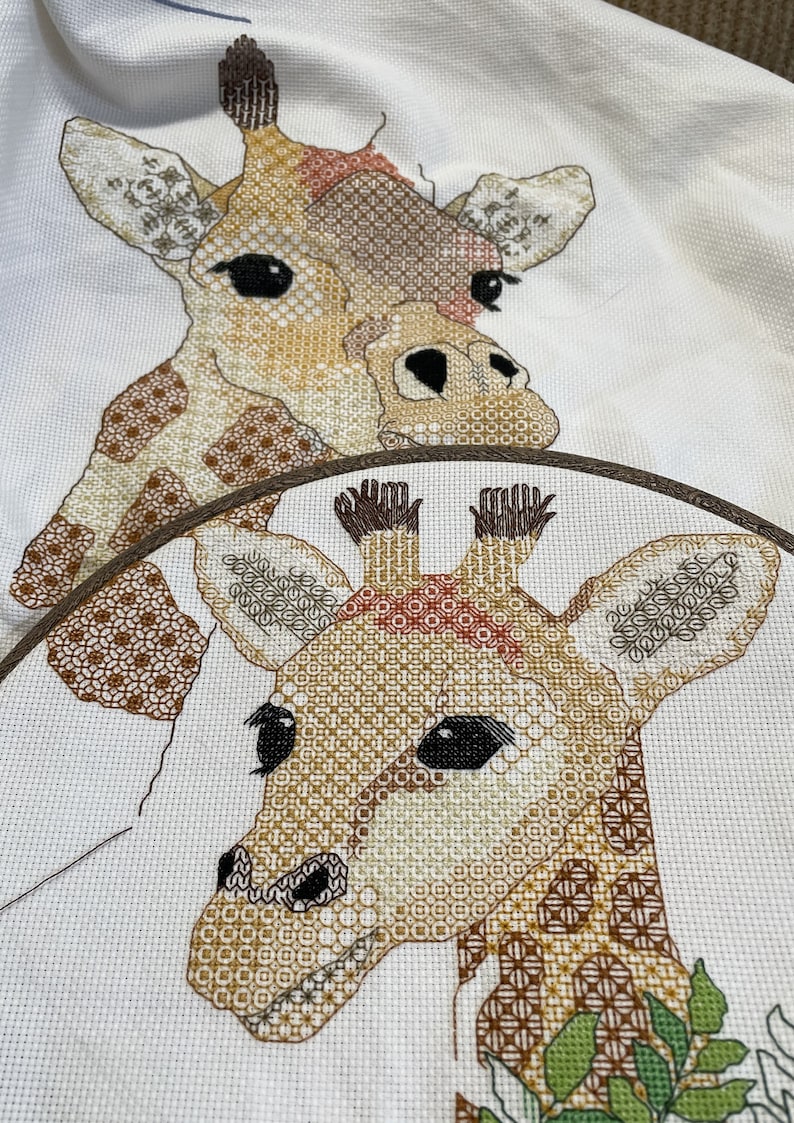 Blackwork Embroidery Giraffe With Calf - Etsy