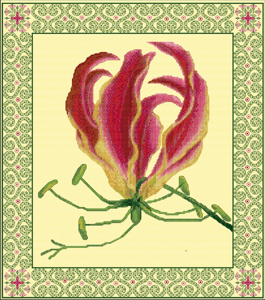 Flame Lily - Cross Stitch & Blackwork Embroidery Kit - Etsy