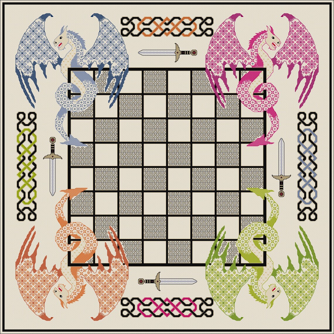 Fabric Dragon Chess Board - Etsy