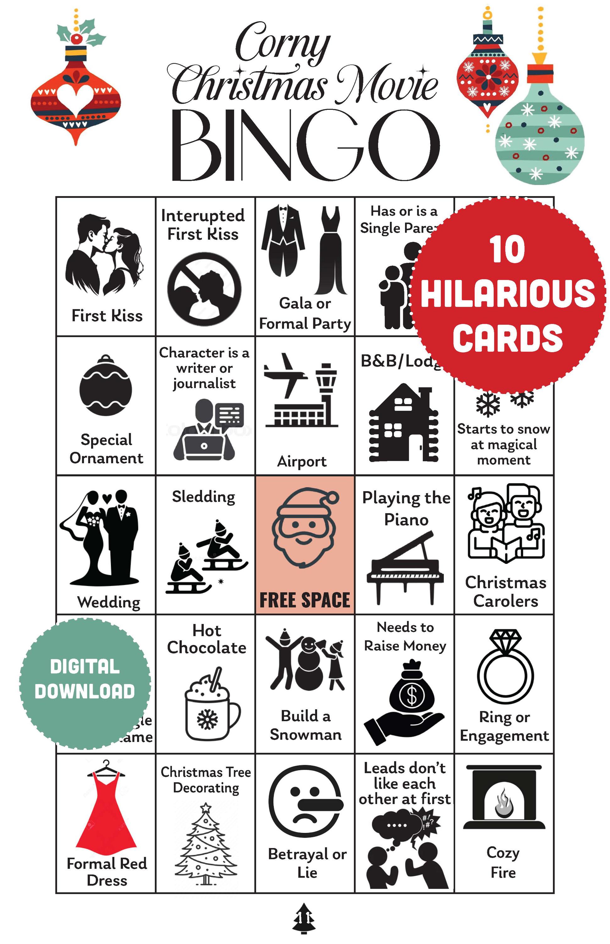 Corny Christmas Movie Bingo Fun Christmas Games Holiday Family - Etsy