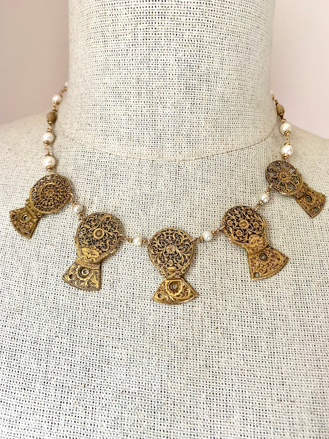 Vintage Georgian Filigree Gilt Pocket Watch Balance Pendant Necklace ...