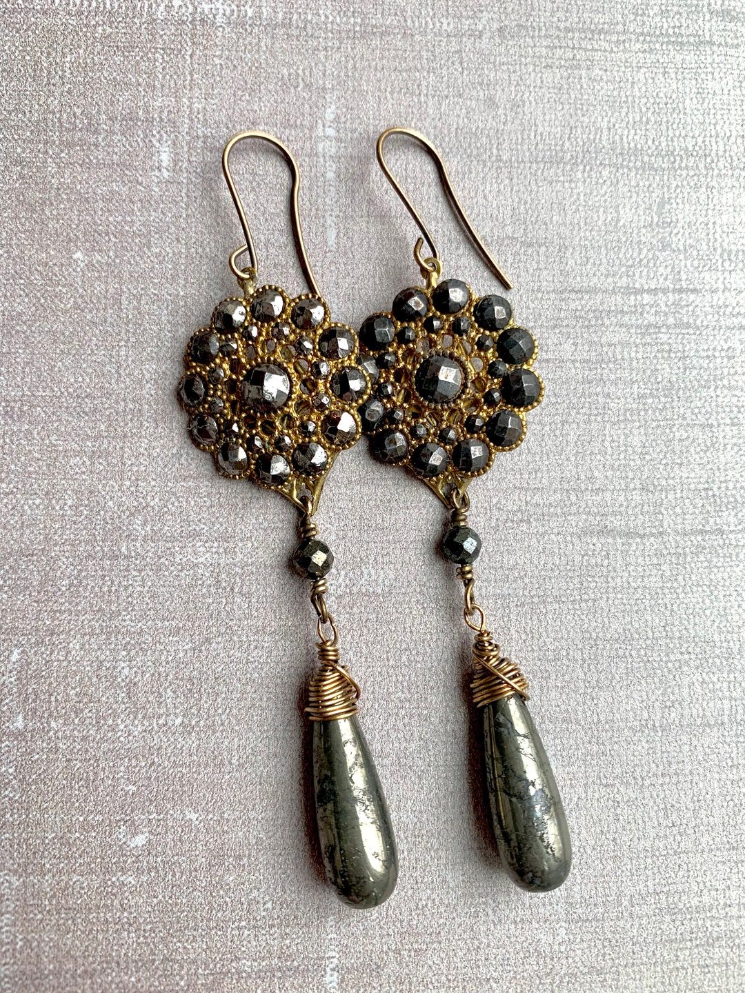 Vintage Cut Steel & Gold Gilt Filigree Dangle, Drop Earrings With ...