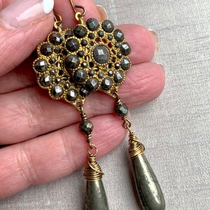Vintage Cut Steel & Gold Gilt Filigree Dangle, Drop Earrings With ...