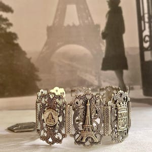 Vintage French 800 Silver Filigree Paris Landmark Souvenir Panel Link ...