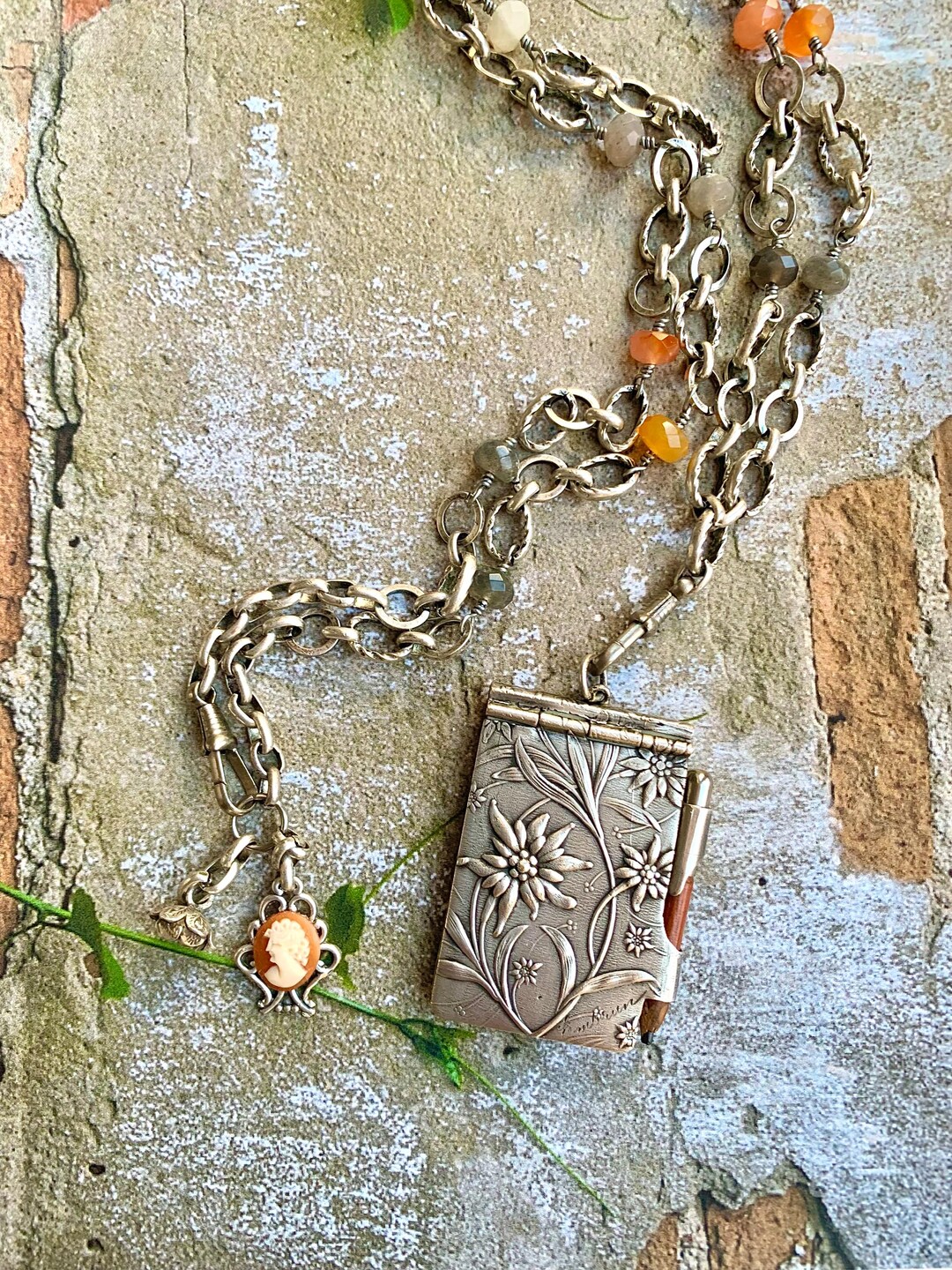 Vintage French Silver Miniature Notebook Pendant With Pencil on ...