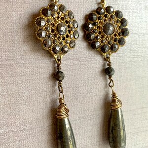 Vintage Cut Steel & Gold Gilt Filigree Dangle, Drop Earrings With ...
