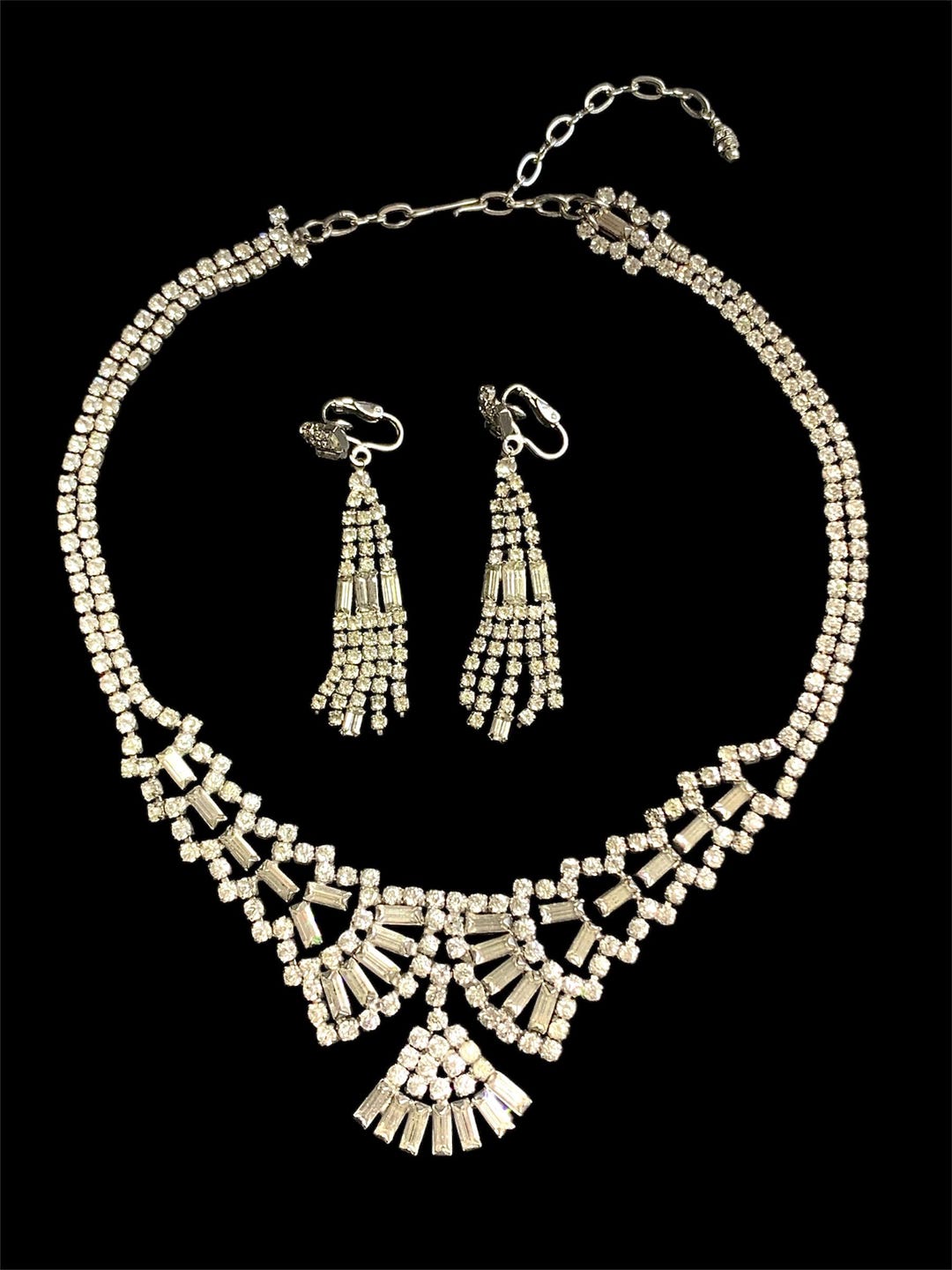 Vintage Art Deco Kramer of NY Sterling Silver Rhinestone Necklace ...