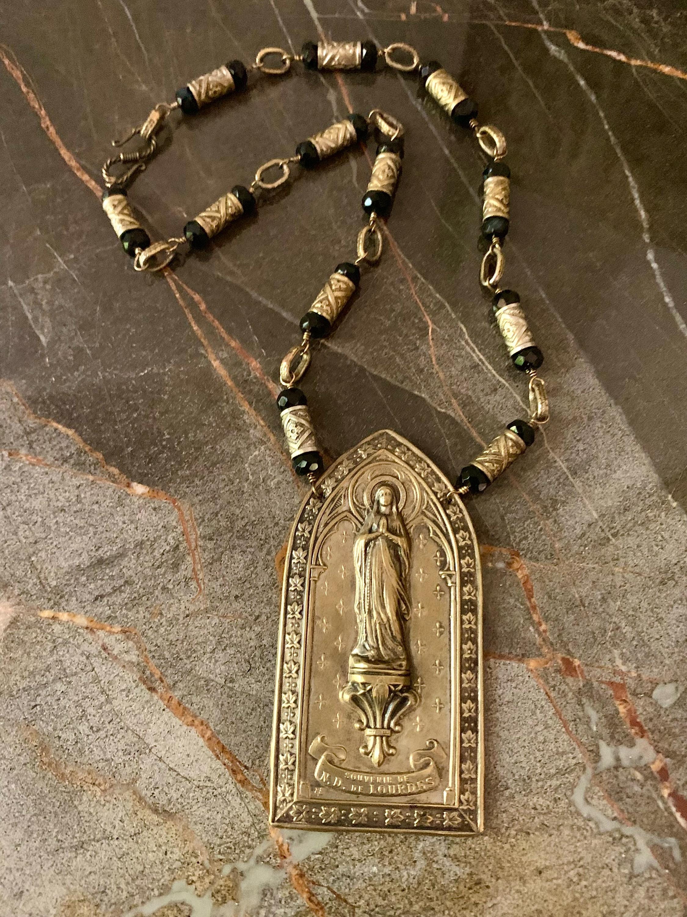 Vintage French Gold Virgin Mary Notre Dame Reliquary Necklace With ...