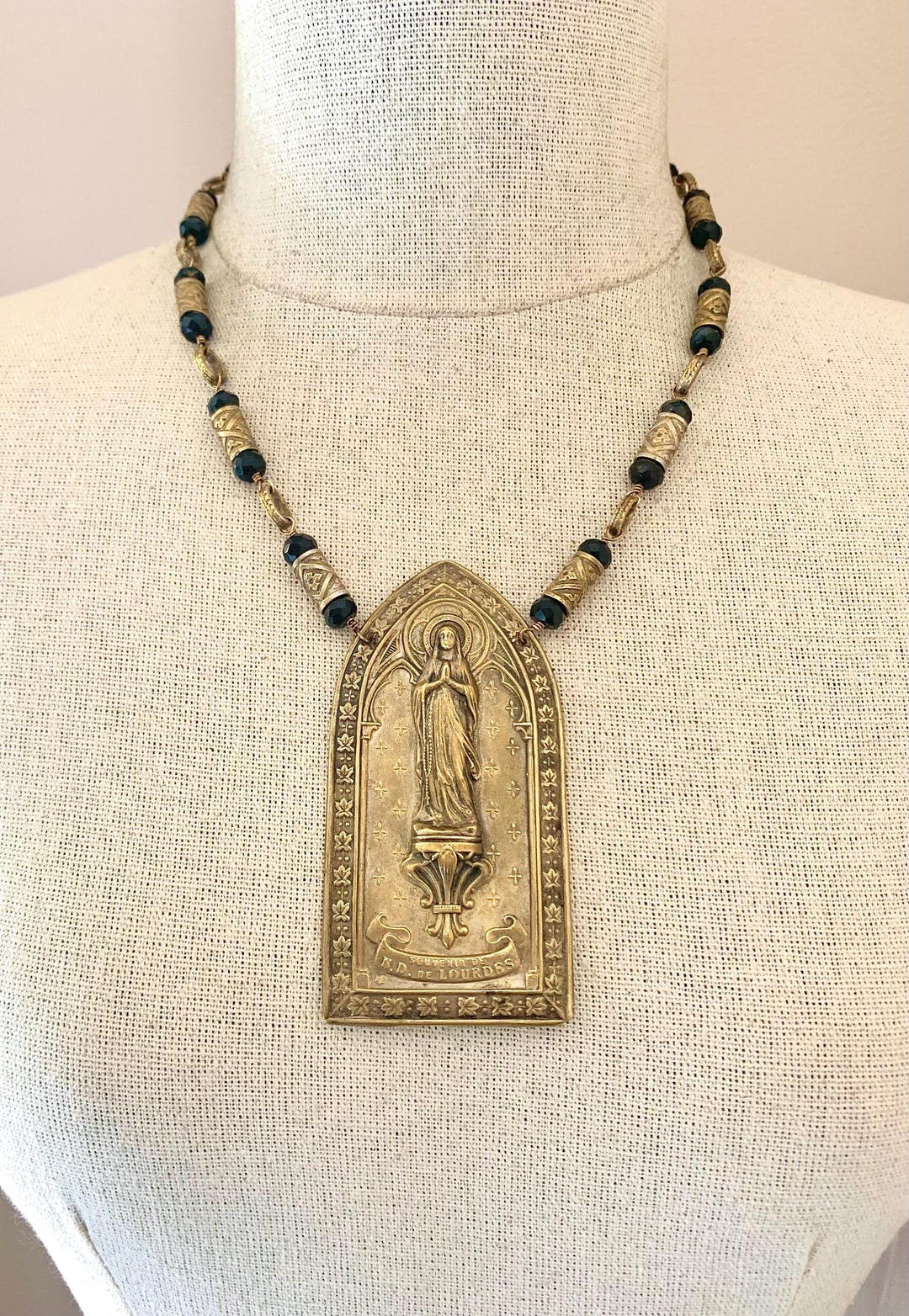 Vintage French Gold Virgin Mary Notre Dame Reliquary Necklace With ...