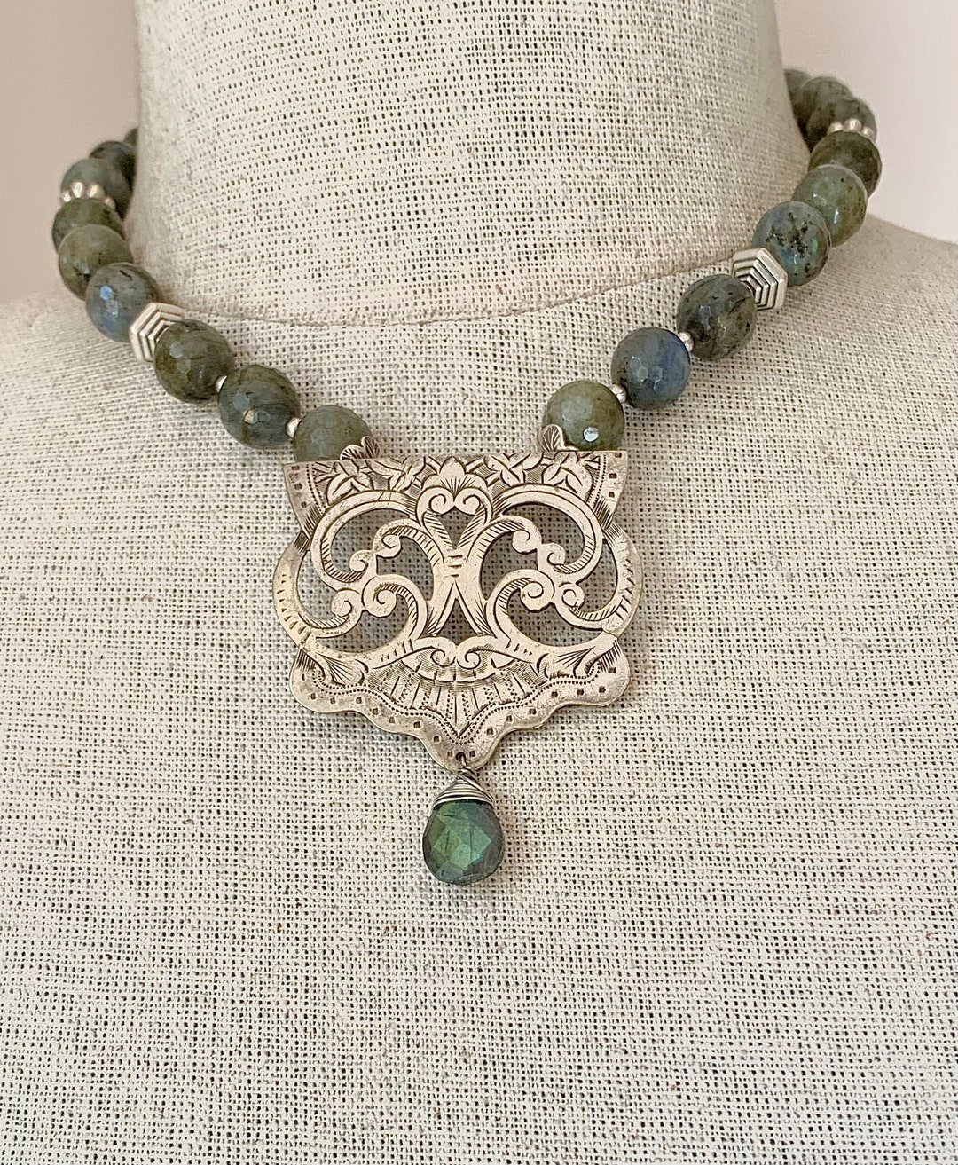 RESERVED FOR CYNTHIA- Faceted Labradorite Beaded Gemstone & Vintage ...