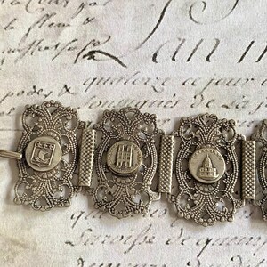Vintage French 800 Silver Filigree Paris Landmark Souvenir Panel Link ...