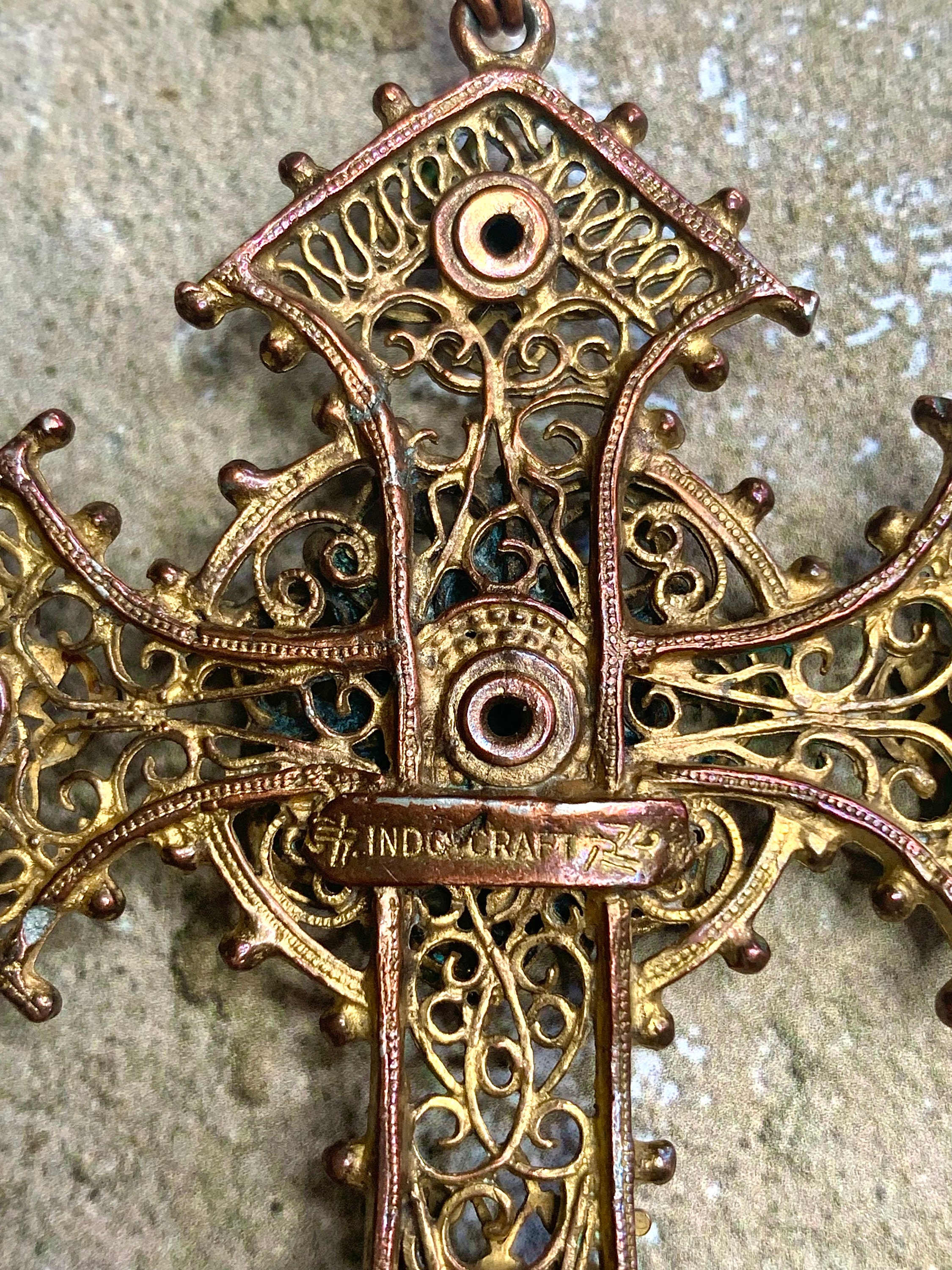 Vintage Indo-craft Copper & Brass Filigree Cross Chain - Etsy