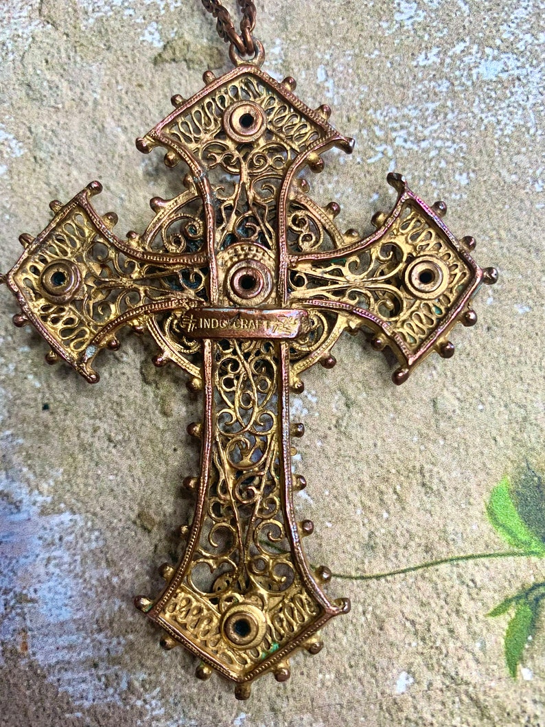 Vintage Indo-craft Copper & Brass Filigree Cross Chain Necklace by Rice ...