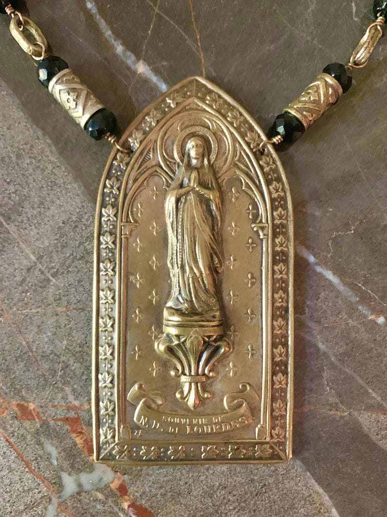 Vintage French Gold Virgin Mary Notre Dame Reliquary Necklace With ...