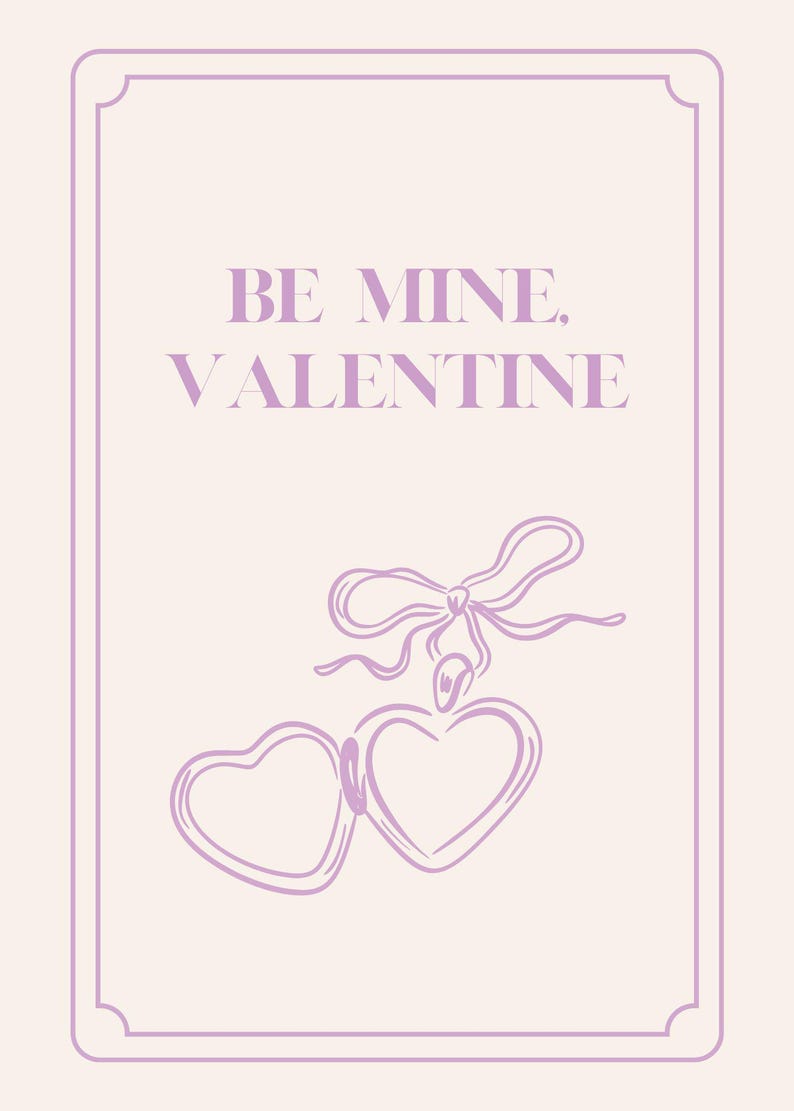 Printable Be Mine Bow Valentine's Card 5x7" - Etsy