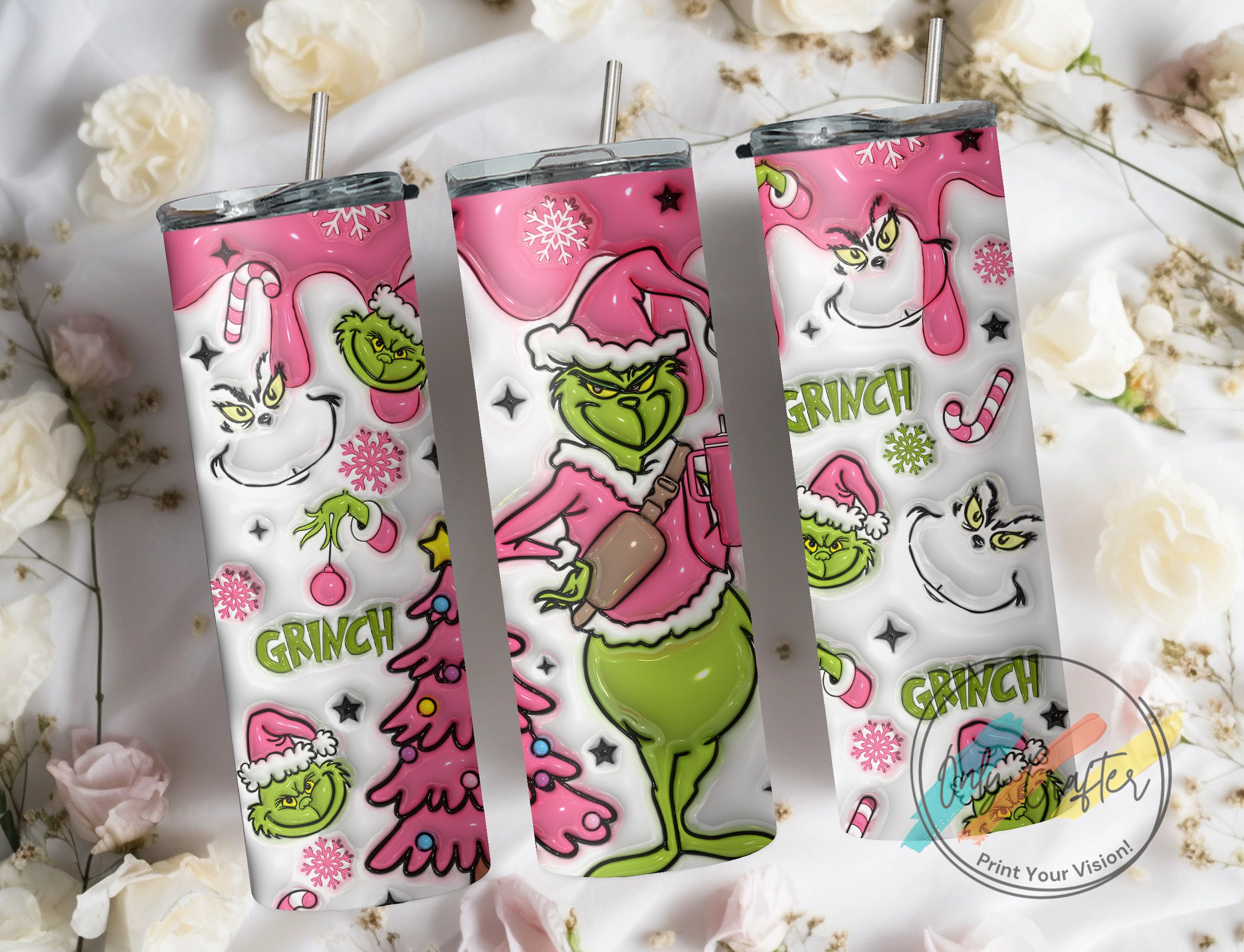 Unique Grinch Custom 3D Paint Drip Pink Purple Christmas 20oz Tumbler ...
