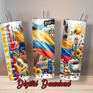 Colombia Flag Tumbler Wrap Tri Color, 20 Oz Skinny Tumbler Sublimation ...