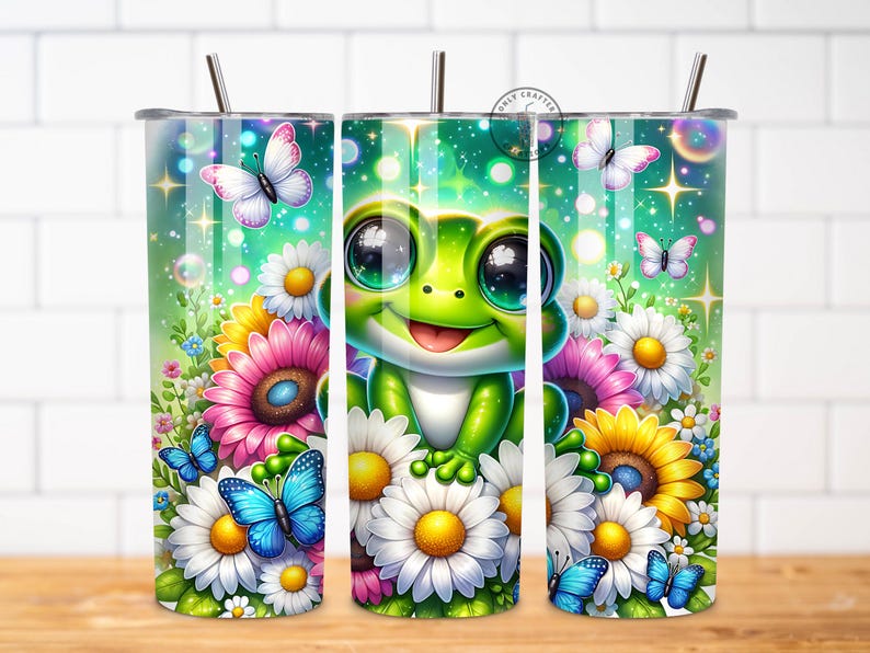 Cute Frog Tumbler Wrap PNG, Seamless Skinny Tumbler Design (digital ...