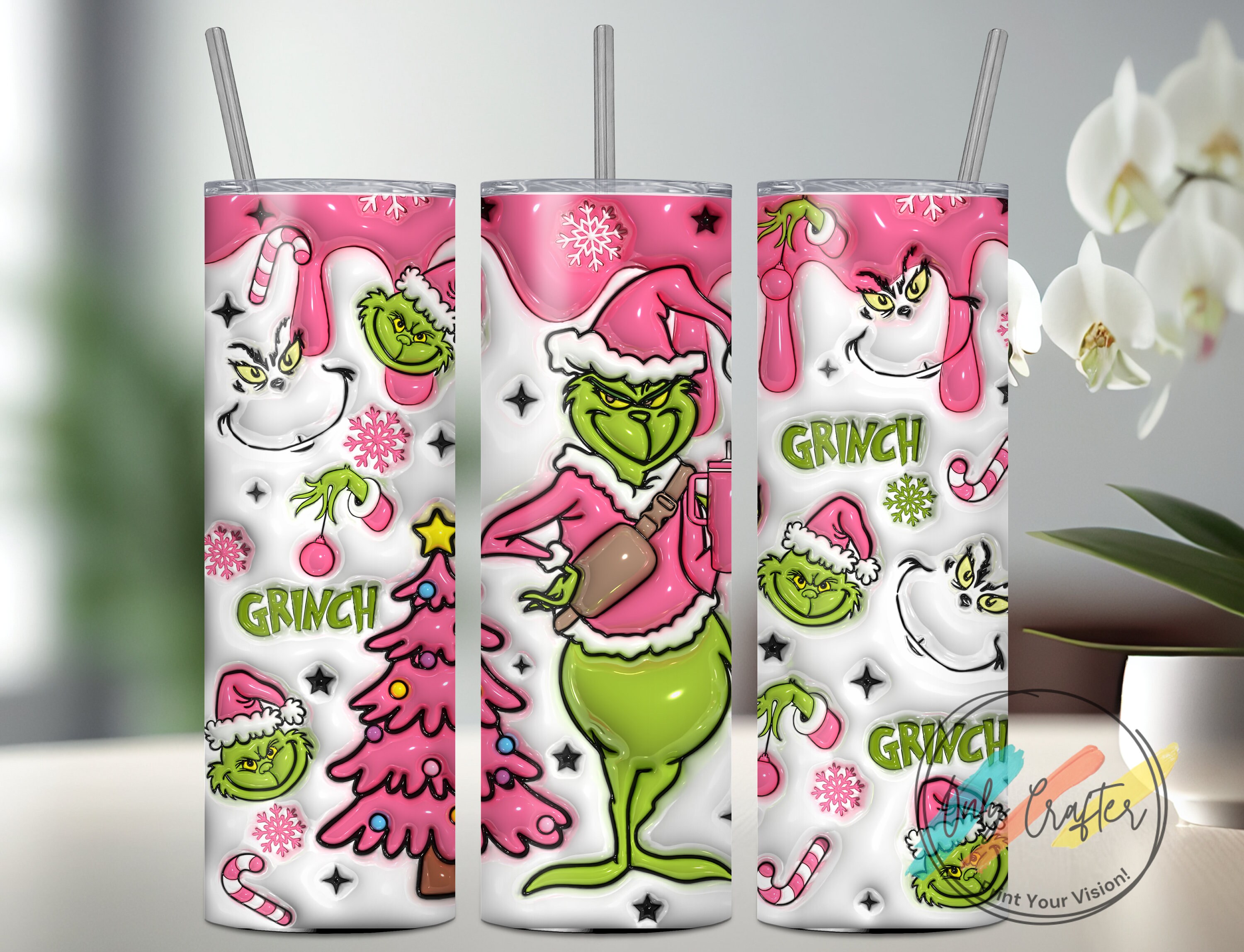 Unique Grinch Custom 3D Paint Drip Pink Purple Christmas 20oz Tumbler ...