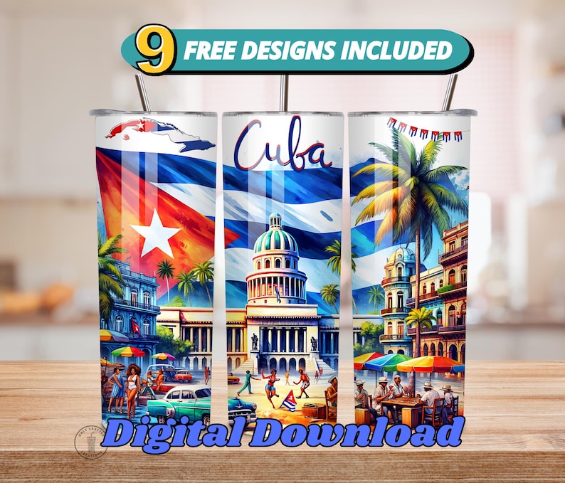 Cuba Tumbler Wrap 20oz Skinny Tumbler Sublimation Design PNG, Cuba Flag ...
