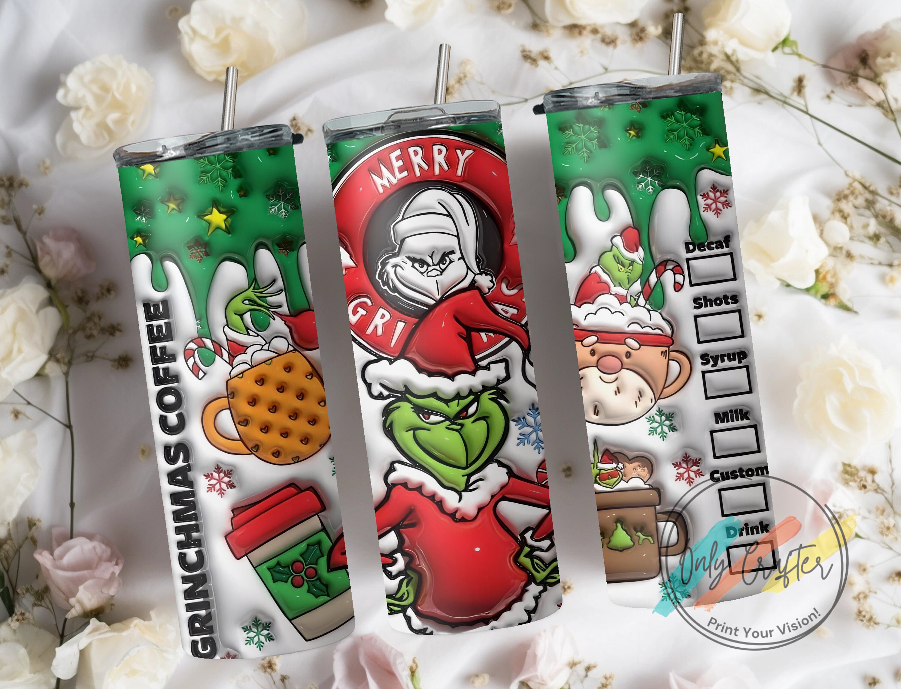 Unique Grinch Custom 3D Paint Drip Pink Purple Christmas 20oz Tumbler ...