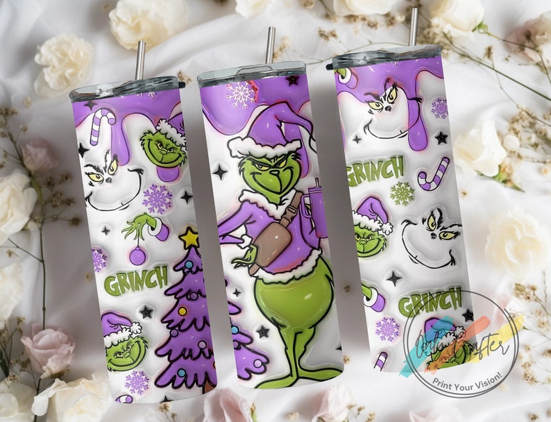 Unique Grinch Custom 3D Paint Drip Pink Purple Christmas 20oz Tumbler ...