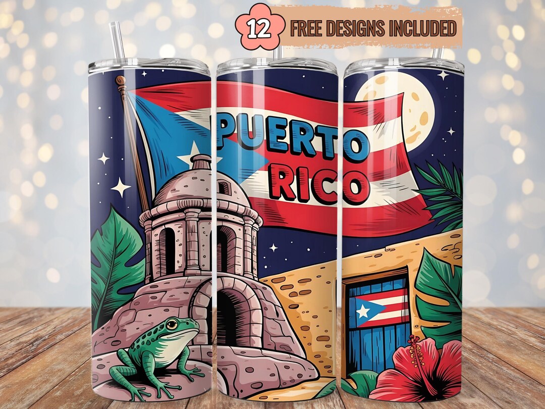 Puerto Rico Flag Tumbler Wrap: Coqui Frog, Boricua Pride (digital ...
