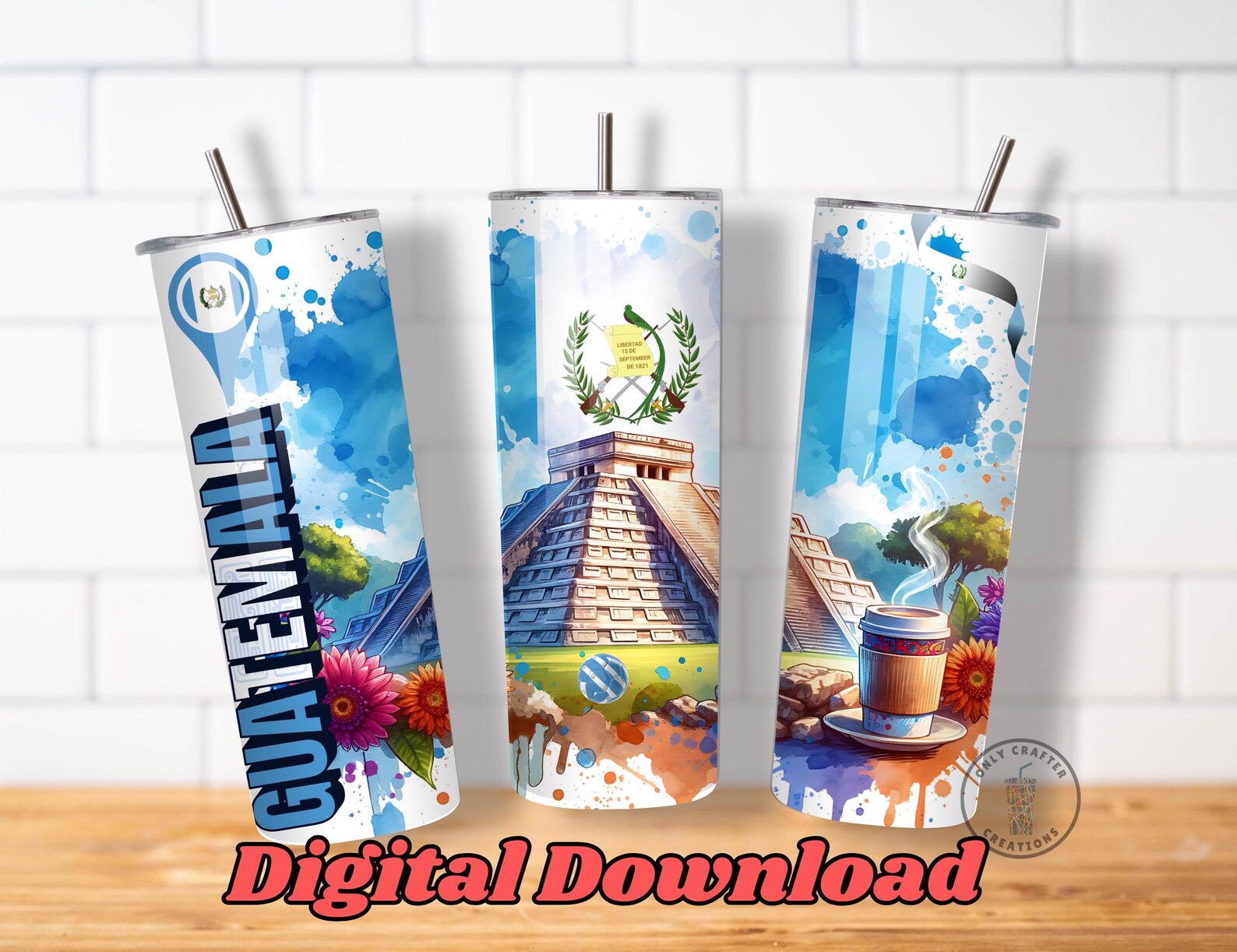 Guatemala Flag 20oz Skinny Tumbler Wrap PNG, Guatemalan Pride ...