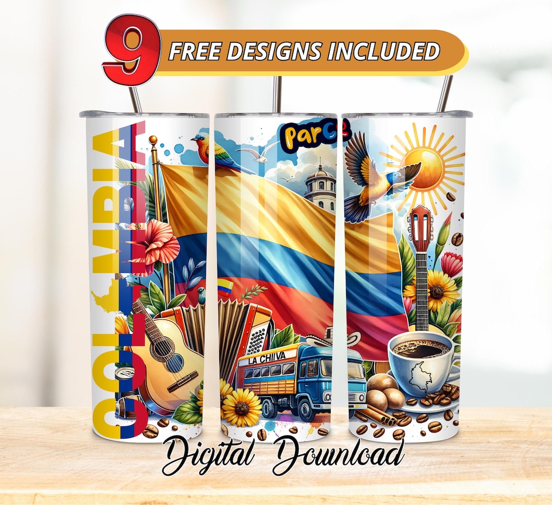 Colombia Flag Tumbler Wrap Tri Color, 20 Oz Skinny Tumbler Sublimation ...
