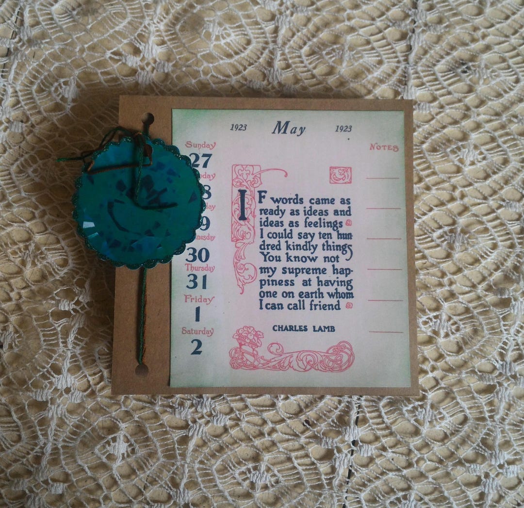 Handmade May Birthday Card: Vintage Calendar Page With 3D Emerald ...