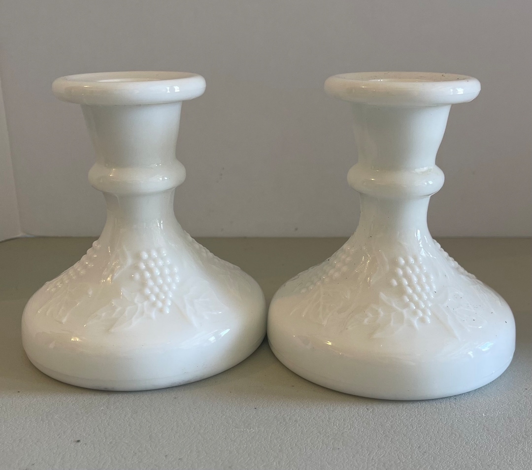Candlesticks Milk Glass Set - Etsy