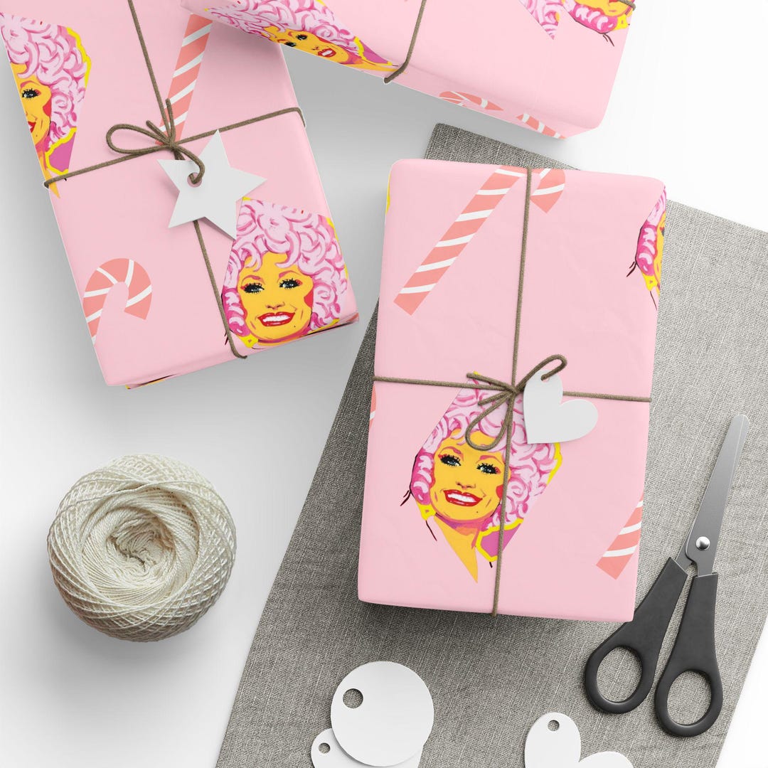 Dolly Parton Wrapping Paper, Pink Ribbon Candy Design, Gift Packaging ...