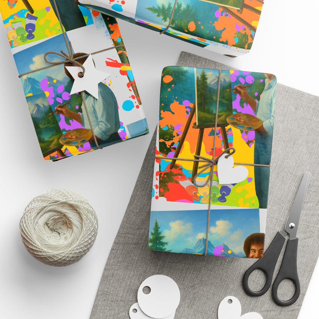 Bob Ross Colorful Abstract Landscape Wrapping Paper | Vibrant Scenic ...