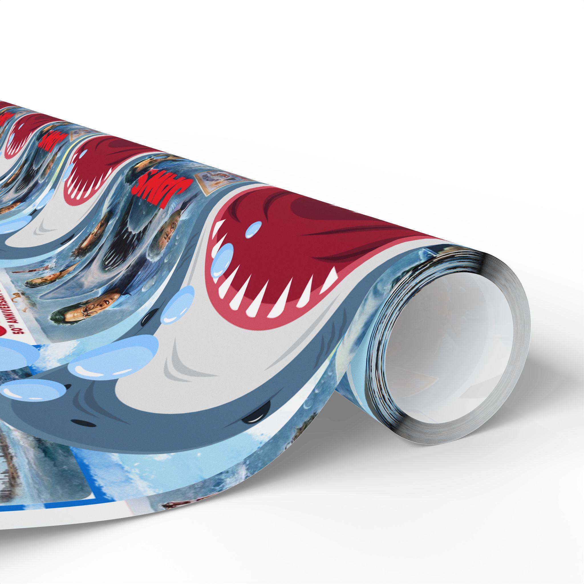 Jaws 50th Anniversary Shark Pattern Wrapping Paper | Blue Red Shark ...